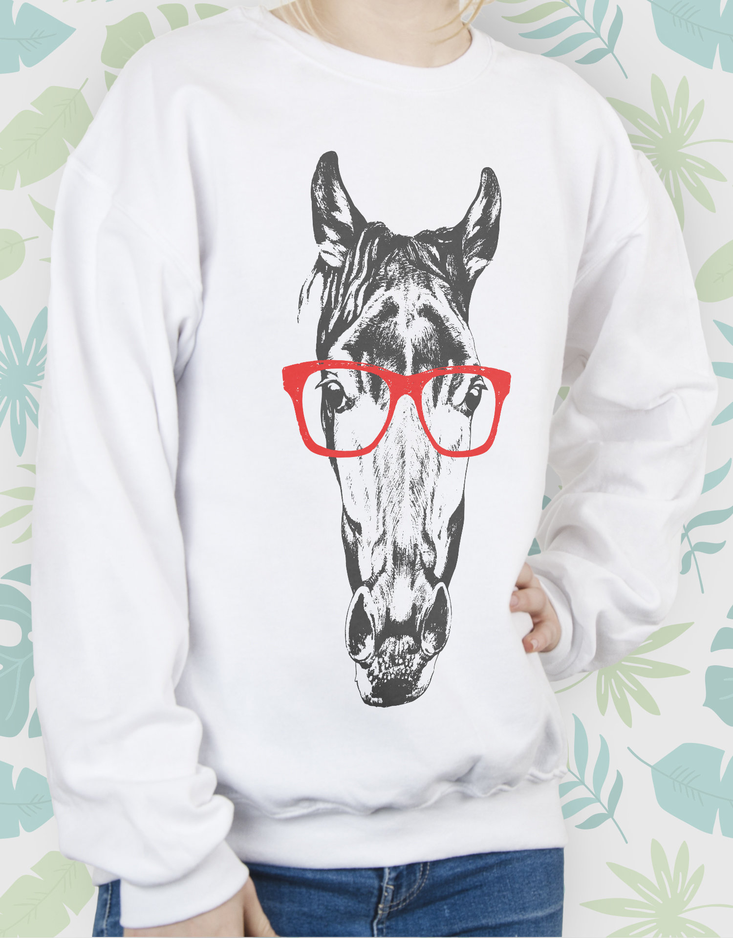 Horse Cute Funny Animal Sweatshirt Men Women Unisex Graphic Sweatshirt ...