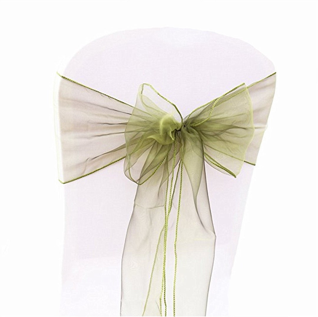 25 Olive Green Organza Chair Sashes Chair Bow Tie Ribbon Engagement ...
