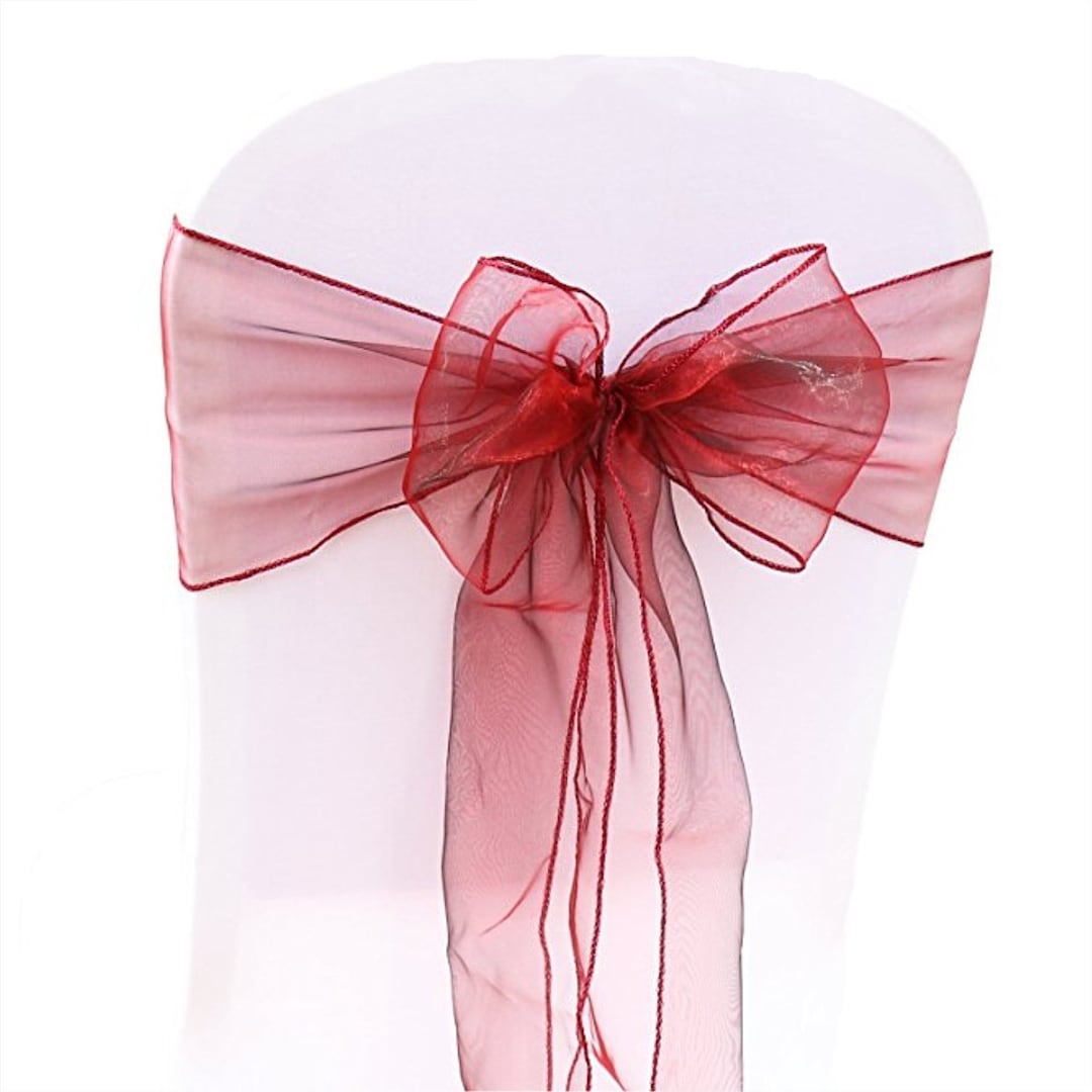 25 Wine Red Burgundy Organza Chair Sashes Chair Bows Ties Ribbons ...