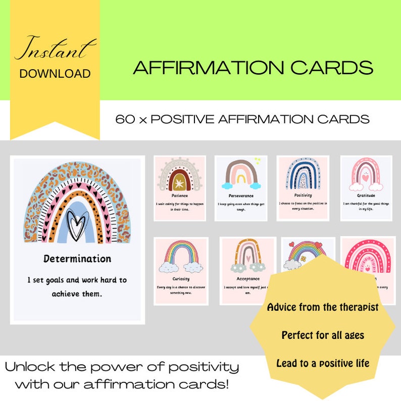 60 Printable Affirmation Motivation Cards Positive Quote Flash Cards ...