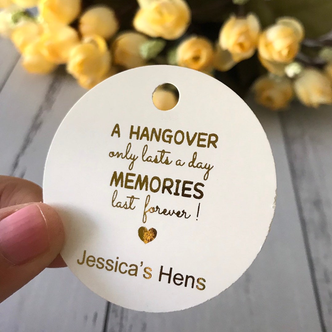 100x Personalised Hens Party Hangover Kit Favor Tags Rose Gold Foil ...