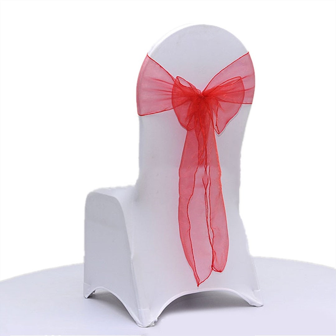 25 Red Organza Chair Sashes Chair Bows Ties Chair Ribbons Engagement ...