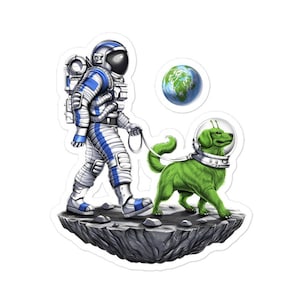 Astronaut Walking Alien Dog Sticker, Space Sticker, Cosmic Decal ...