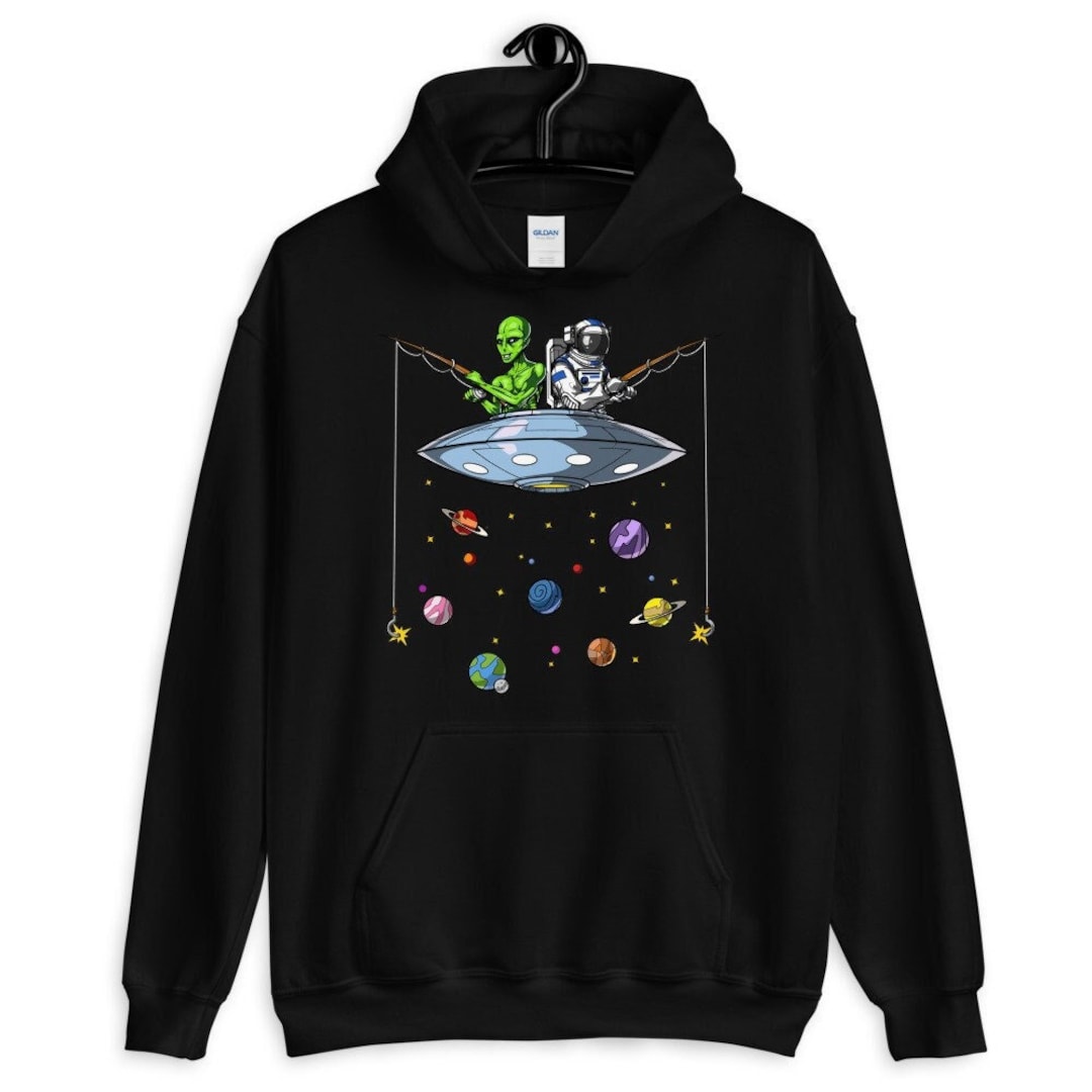 Alien Astronaut Fishing Hoodie, Space Mens Hoodie, Cosmic Sweatshirt ...