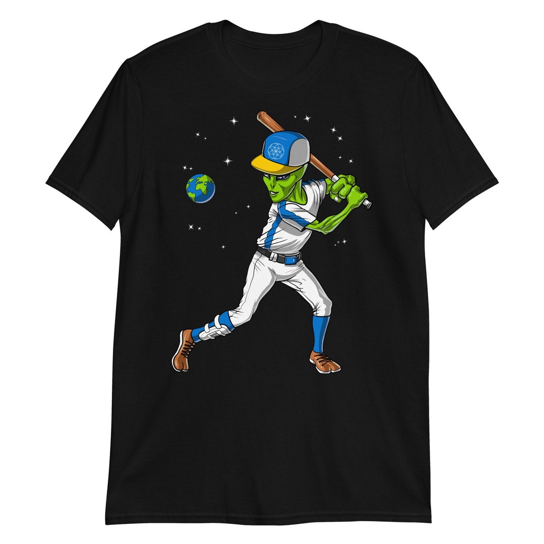 Alien Playing Baseball T-shirt, Mens Baseball Tee, Funny Baseball T ...