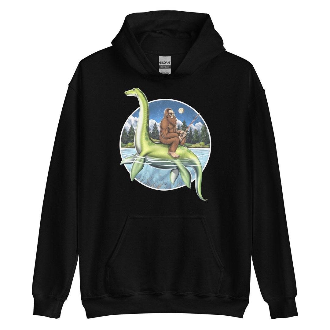 Bigfoot Fishing Hoodie, Loch Ness Monster Hoodie, Bigfoot Clothing ...