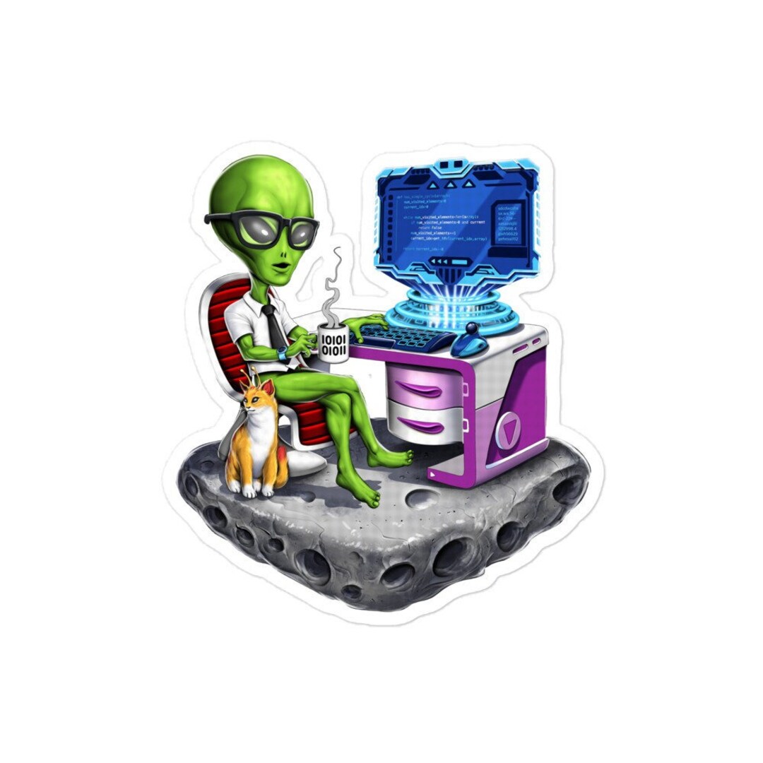 Alien Programmer Sticker, Funny Coder Sticker, Programming Decal ...