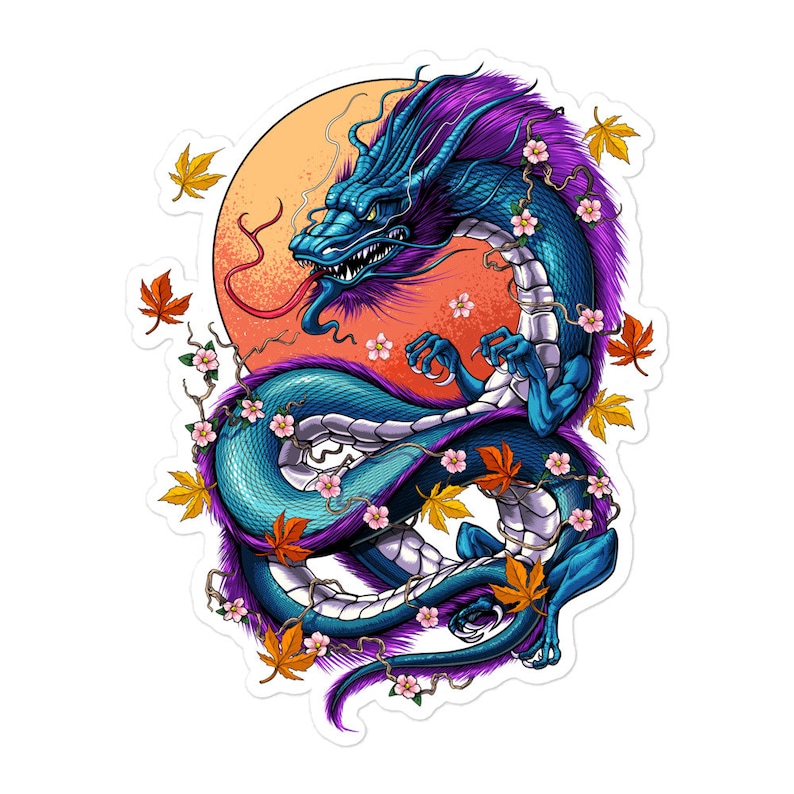 Japanese Dragon Sticker Cherry Blossom Decal Japanese | Etsy