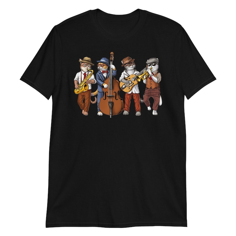 Cat Jazz Band T-shirt: Saxophone, Trumpet, Double Bass - Etsy