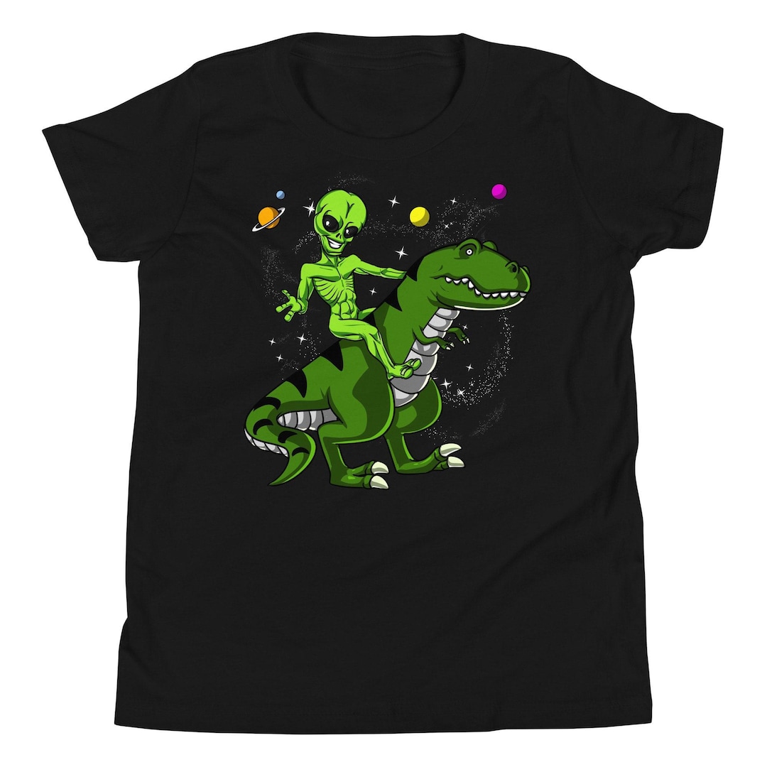 Space Alien Riding T-rex Dinosaur Kids T-shirt, Funny Alien Boys Shirts ...
