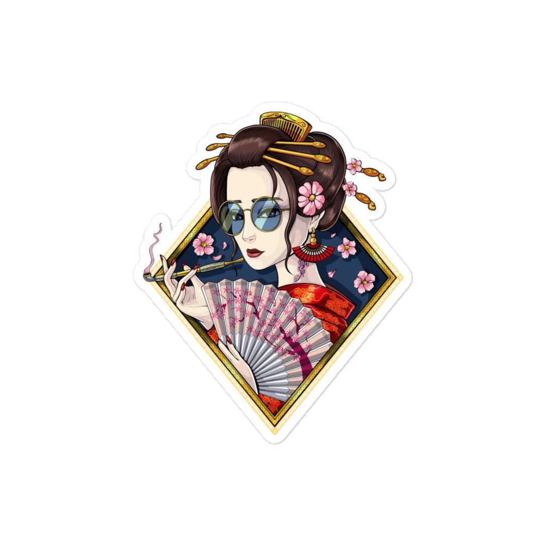 Japanese Geisha Sticker - Cherry Blossom Sticker - Cherry Flowers ...
