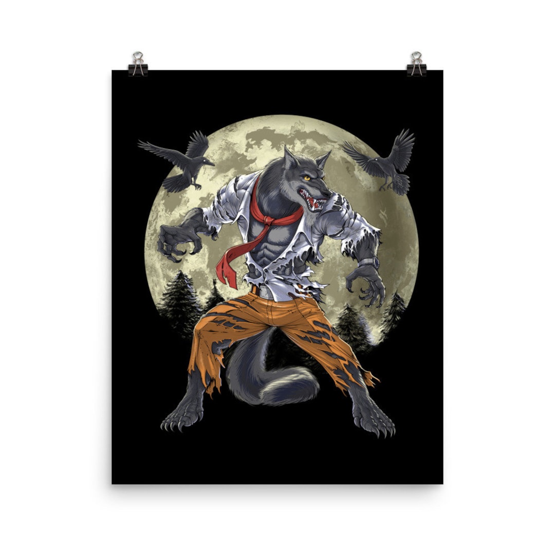Werewolf Poster Full Moon Art Print Wolf Monster Wall Decor Werewolf ...