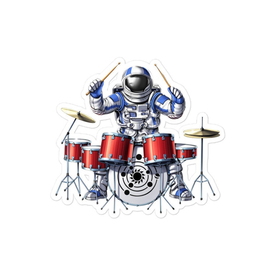 Space Astronaut Drummer Sticker, Drums Stickers, Percussionist Sticker ...