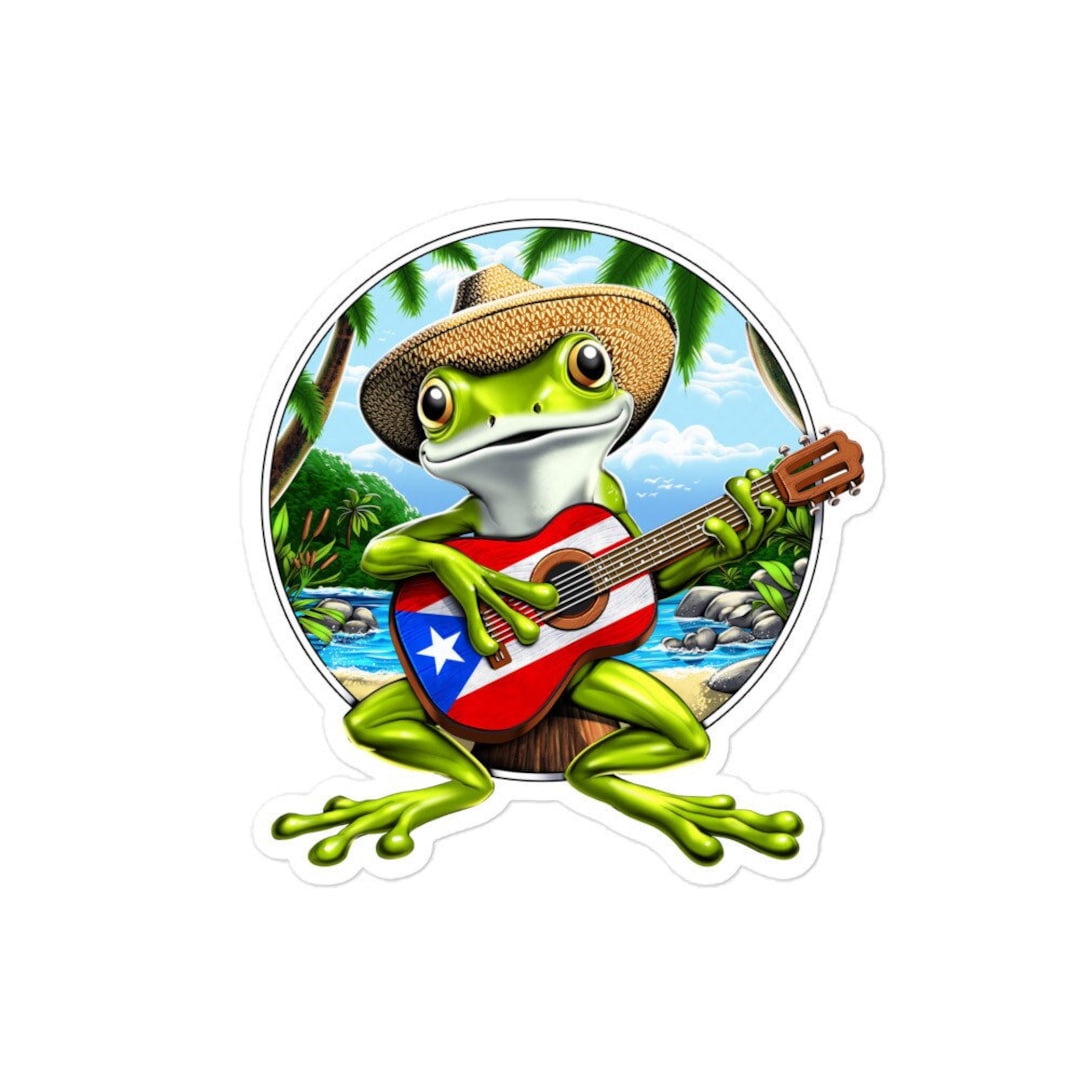 Coqui Frog Playing Guitar Sticker, Puerto Rico Sticker, Boricua Sticker, Taino Sticker, Puerto ...