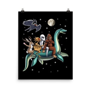 Cryptid Creatures Poster Bigfoot Mothman Art Print Loch Ness Monster ...