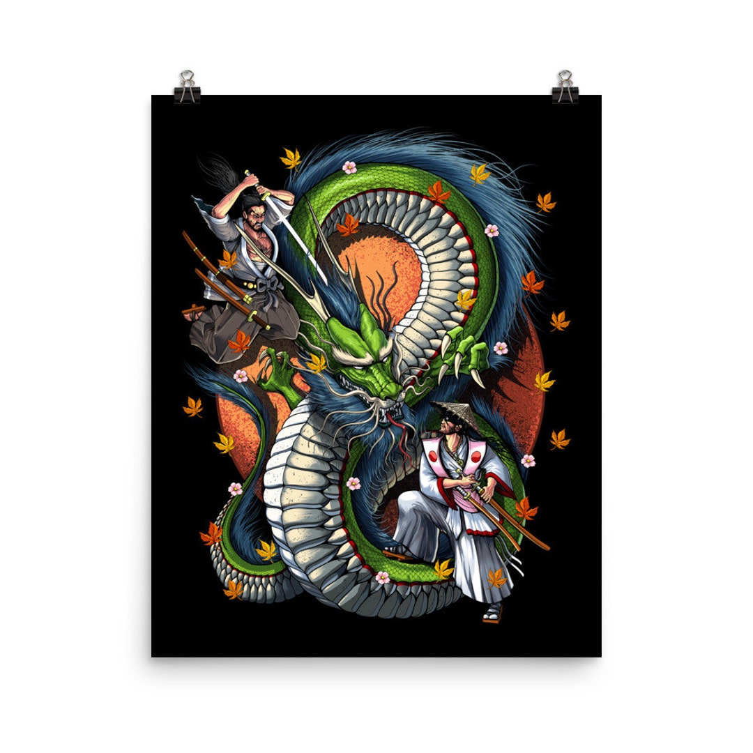 Japanese Dragon Samurai Warrior Canvas Poster Ninja Art - Etsy