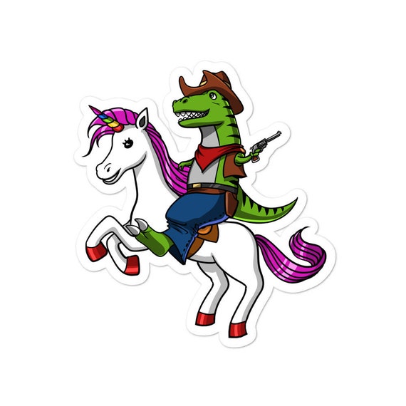 T-Rex Dinosaur Cowboy Riding Unicorn Sticker Funny Dinosaur | Etsy