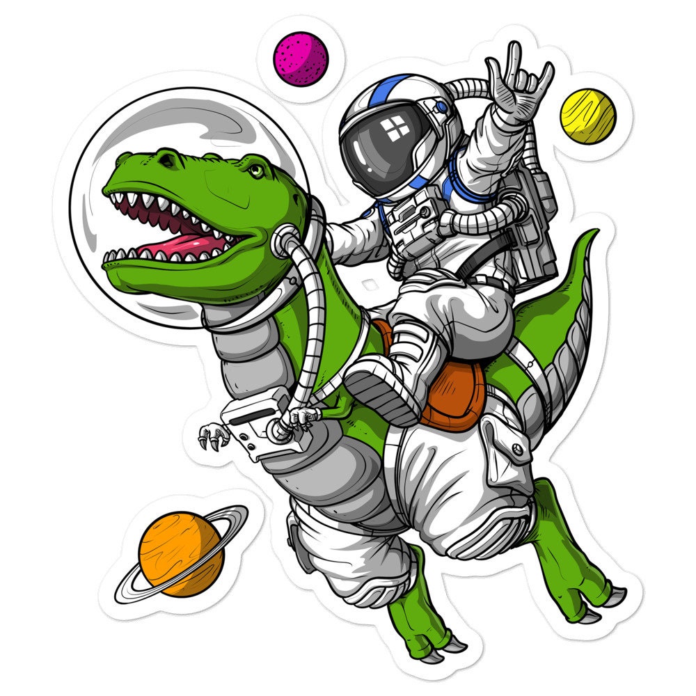 Astronaut Riding T-rex Dinosaur Sticker Outer Space Decal - Etsy