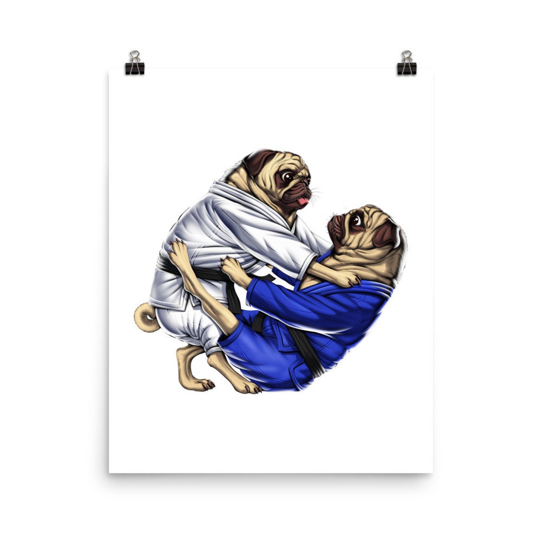 Pugs Jiu-jitsu Poster, Pug Dog Jiu-jitsu Poster, Judo Wrestling Art Print, Martial Arts Poster ...