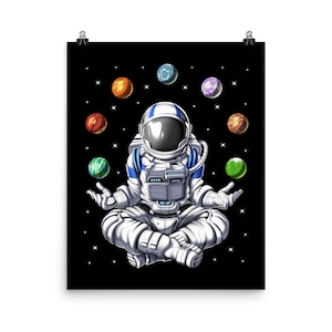 Astronaut Meditation Poster, Space Planets Art Print, Yoga Zen Print ...