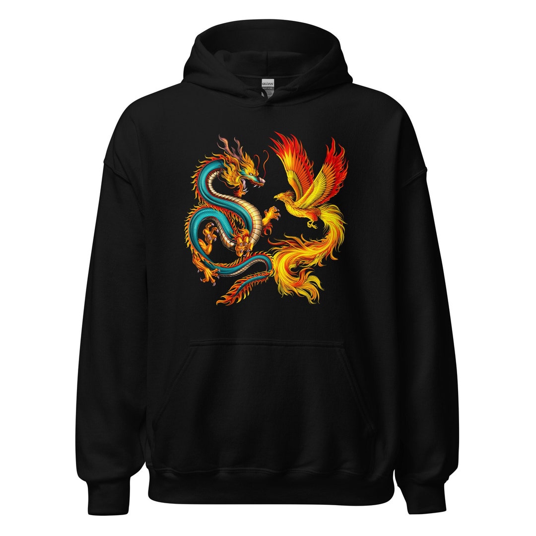 Chinese Dragon Hoodie, Phoenix Bird Hoodie, Japanese Dragon Sweatshirt ...