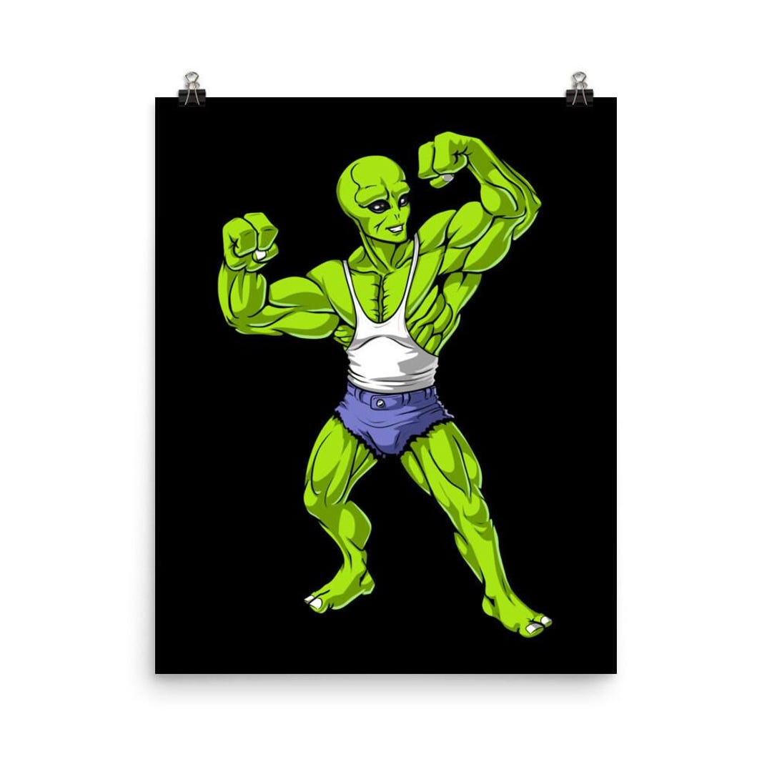 Alien Fitness Poster - Bodybuilding Art Print - Gym Wall Decor ...