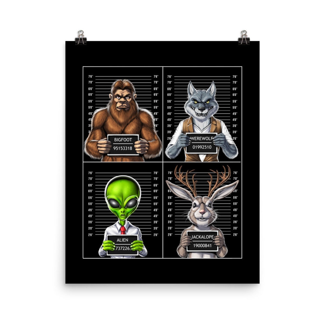 Cryptids Poster, Bigfoot Alien Art Print, Cryptozoology Poster ...