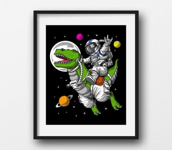 Space Astronaut Riding T-rex Dinosaur Canvas Poster Space | Etsy