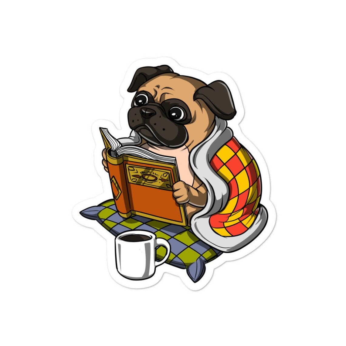 Pug Dog Reading Book Vinyl Sticker - Funny Pug Gifts - Pug Lover Gifts ...