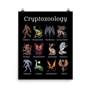 Cryptozoology Poster Cryptid Creatures Art Print Cryptids Mythical Monsters Wall Decor ...