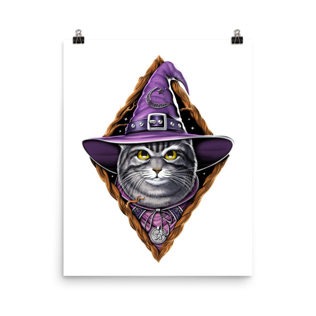 Cat Witch Poster, Spooky Witchcraft Art Print, Wiccan Moon Poster ...