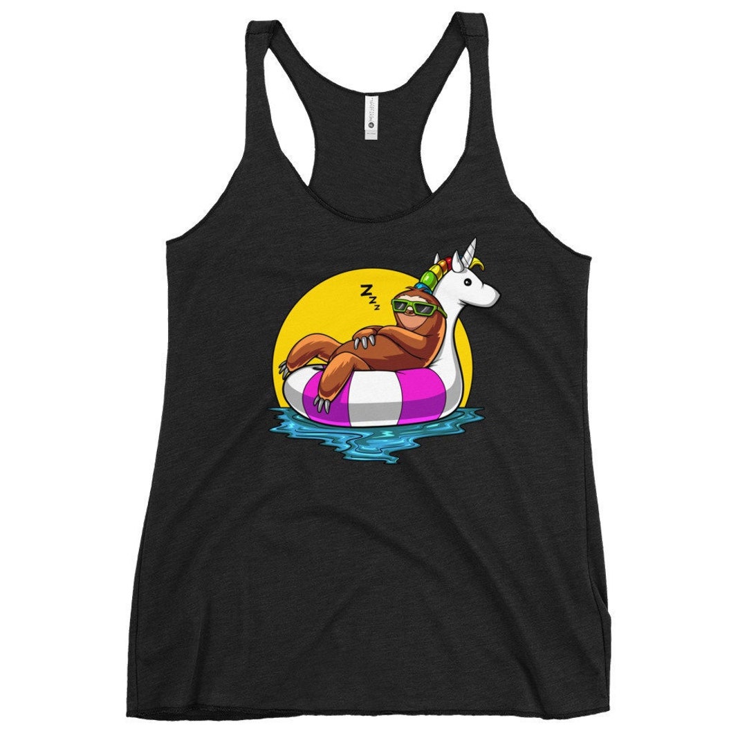 Sloth Riding Unicorn Float Womens Tank Top, Pool Party Sloth Clothing ...
