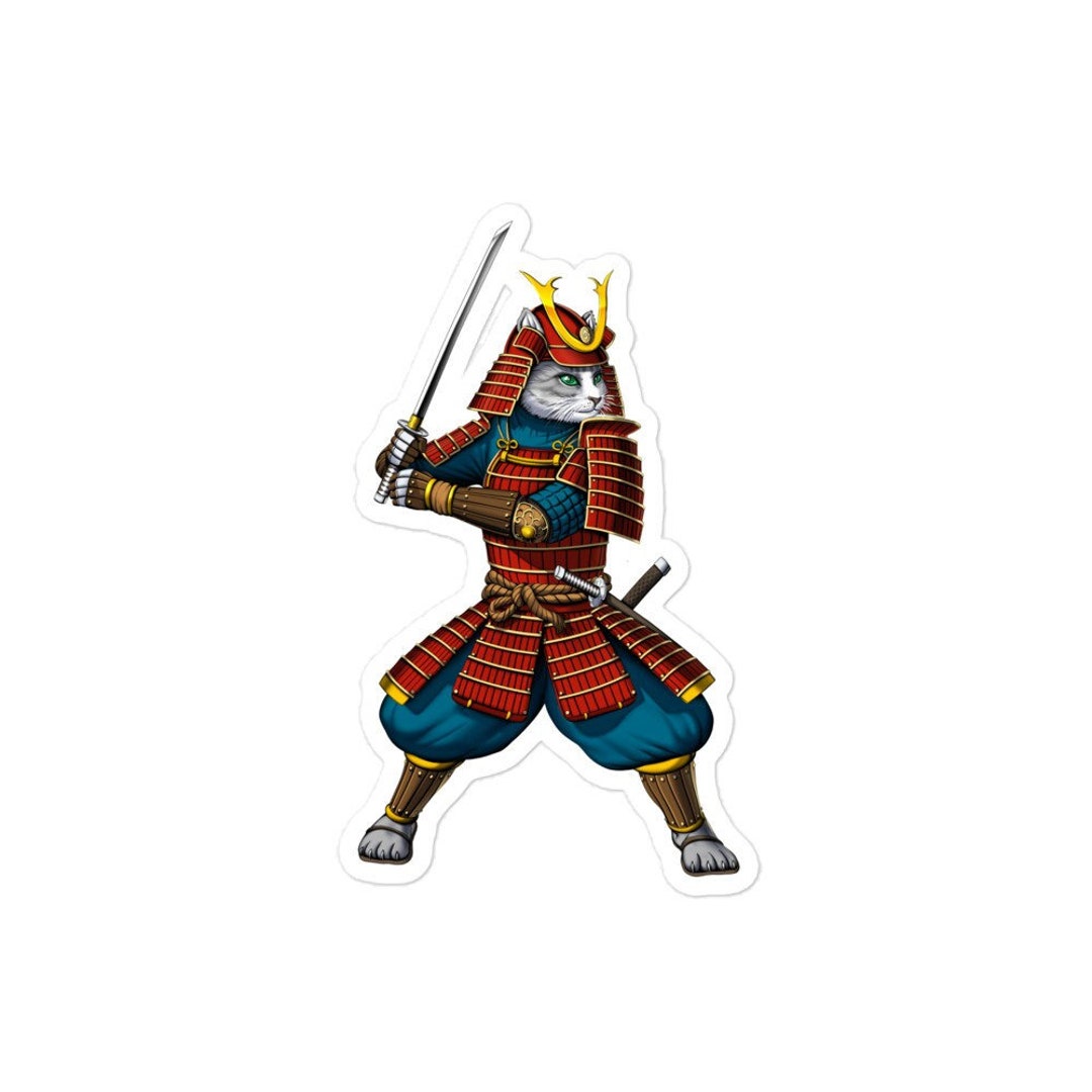 Japanese Samurai Cat Sticker, Samurai Warrior Sticker, Ninja Stickers ...