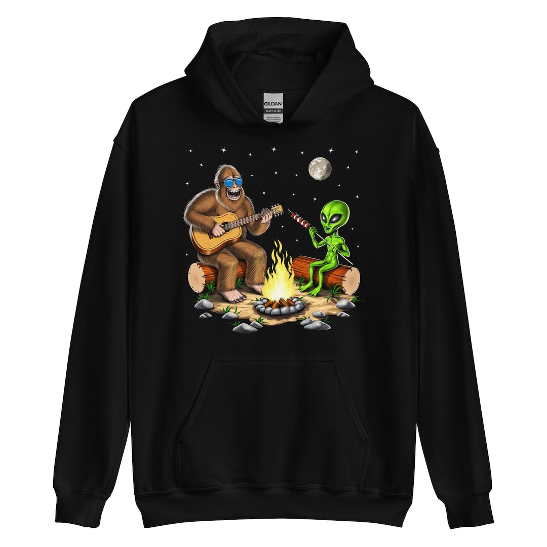 Bigfoot Alien Camping Hoodie, Forest Hiking Hoodie, Cryptozoology ...