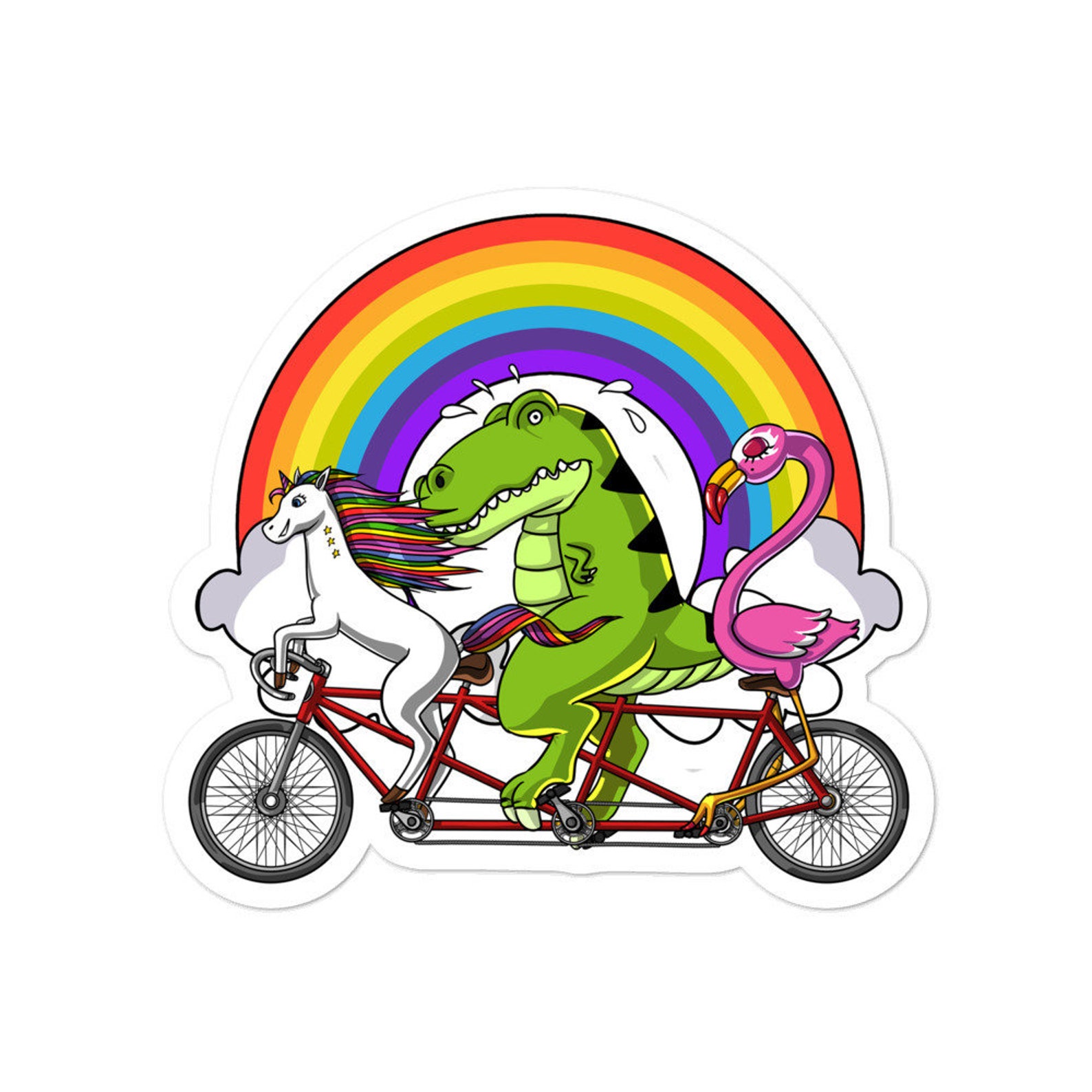 T-rex Dinosaur Flamingo Bird Unicorn Riding Bicycle Sticker - Etsy
