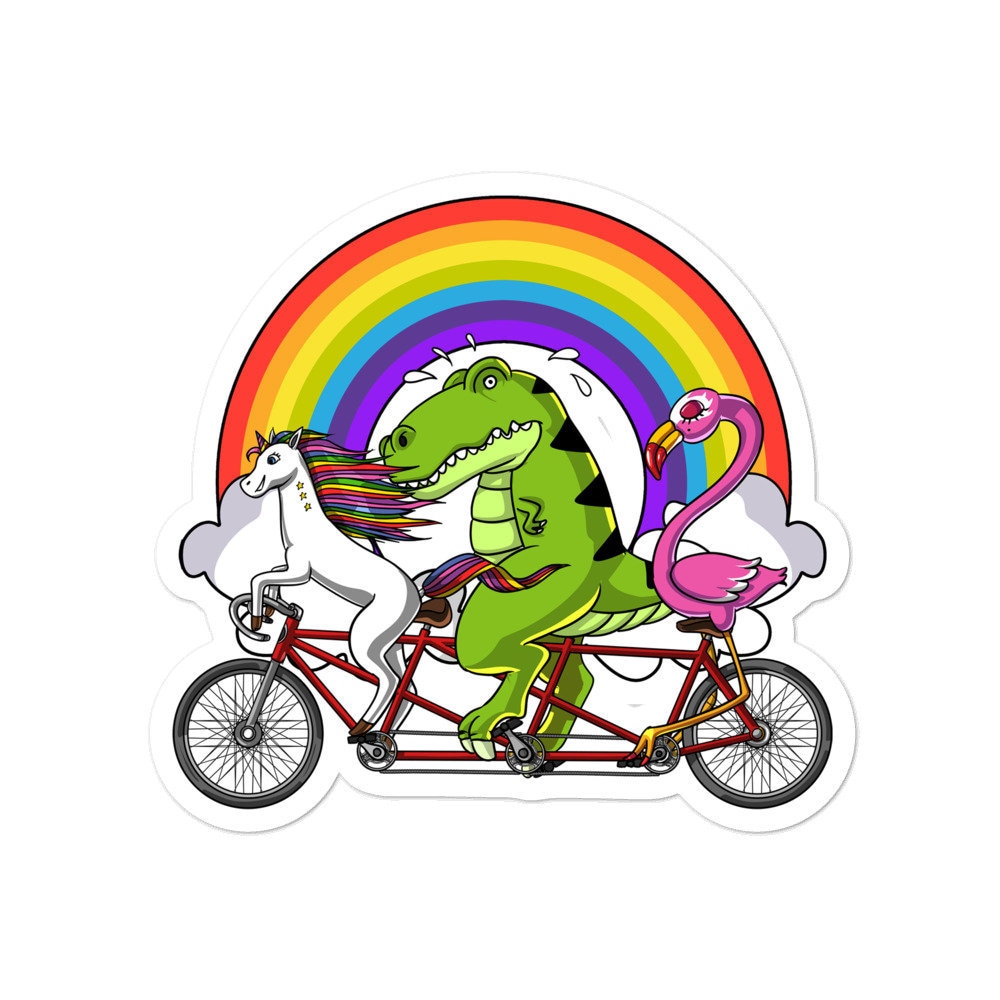 T-rex Dinosaur Flamingo Bird Unicorn Riding Bicycle Sticker | Etsy