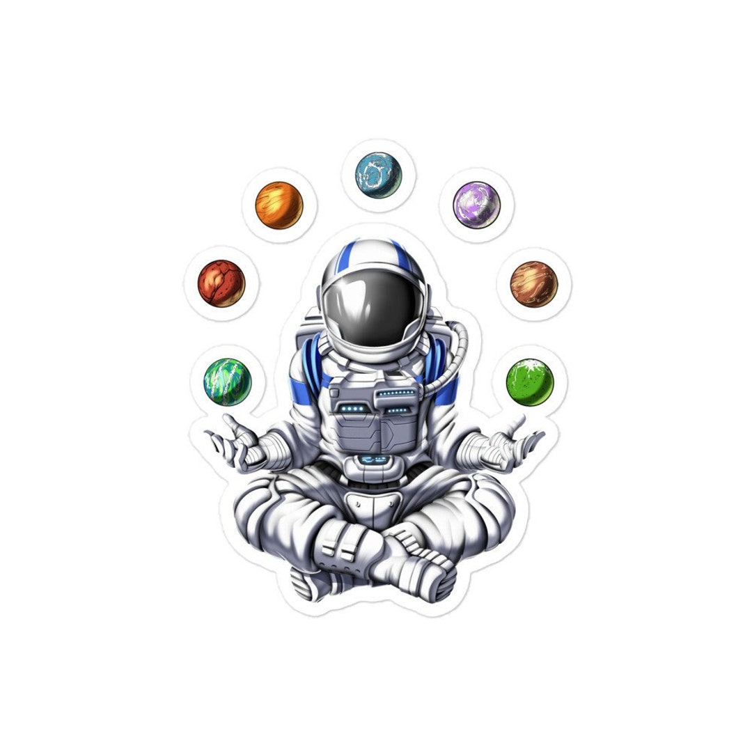 Astronaut Meditation Sticker, Space Planets Sticker, Yoga Zen Sticker ...