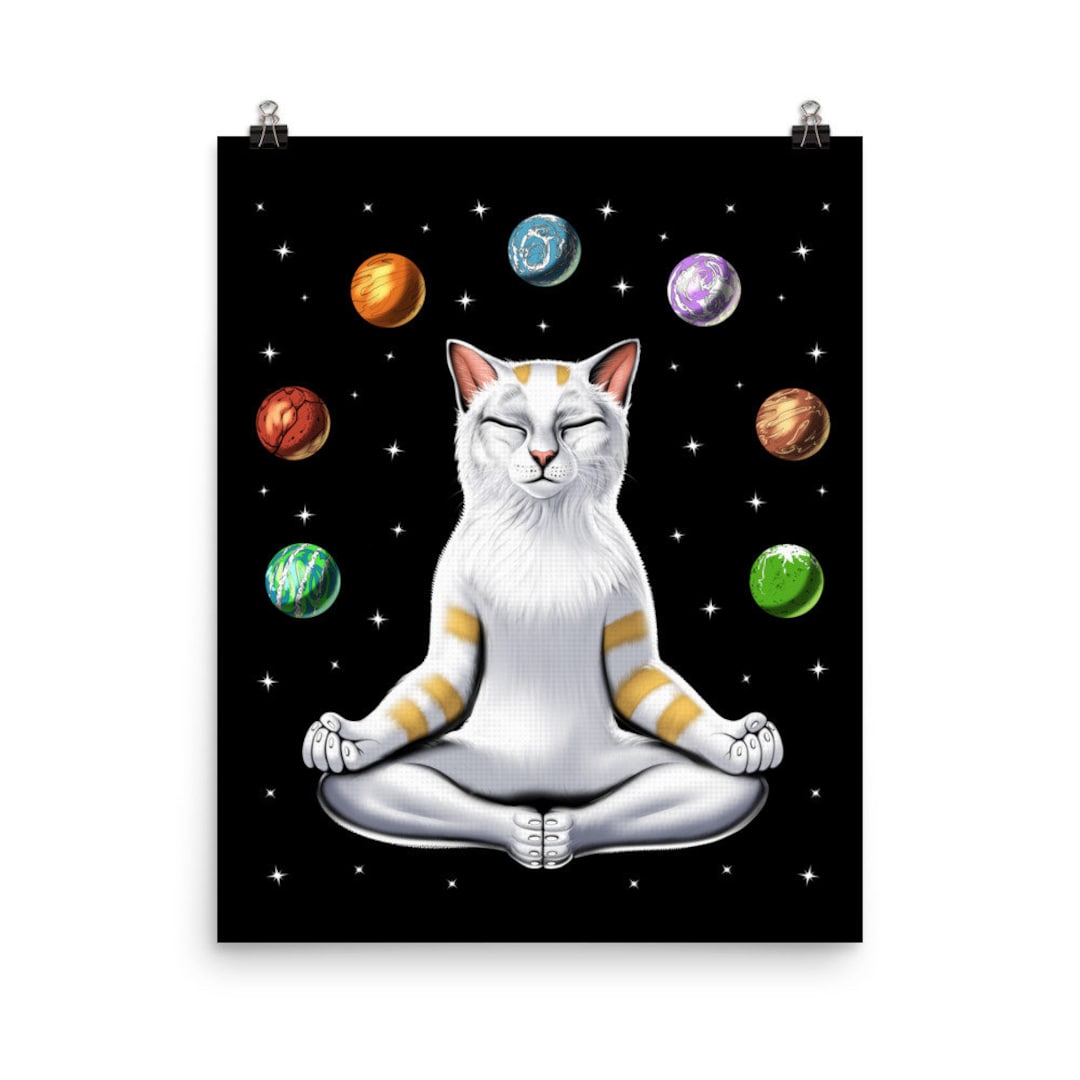 Cat Meditation Poster, Yoga Art Print, Spiritual Poster, Zen Wall Decor ...