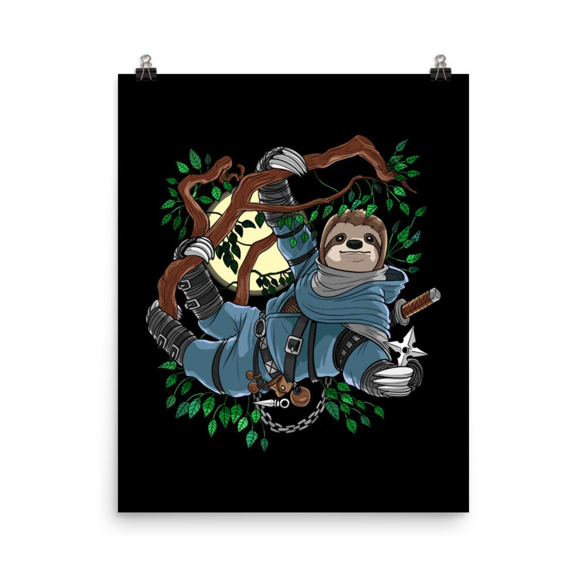 Sloth Ninja Canvas Poster Funny Samurai Art Print Boys | Etsy