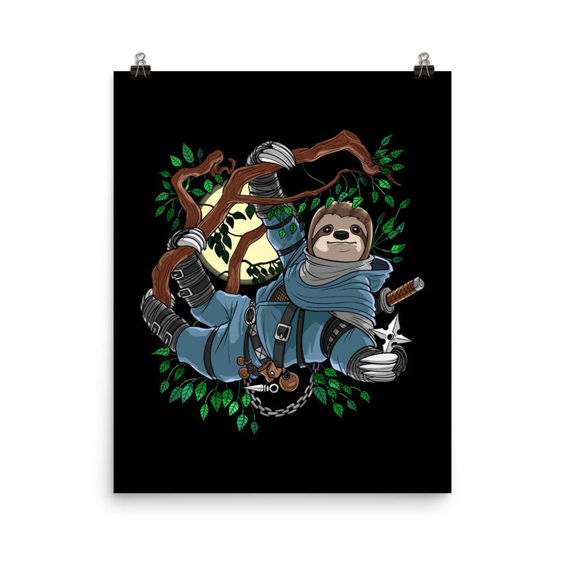 Sloth Ninja Canvas Poster Funny Samurai Art Print Boys | Etsy
