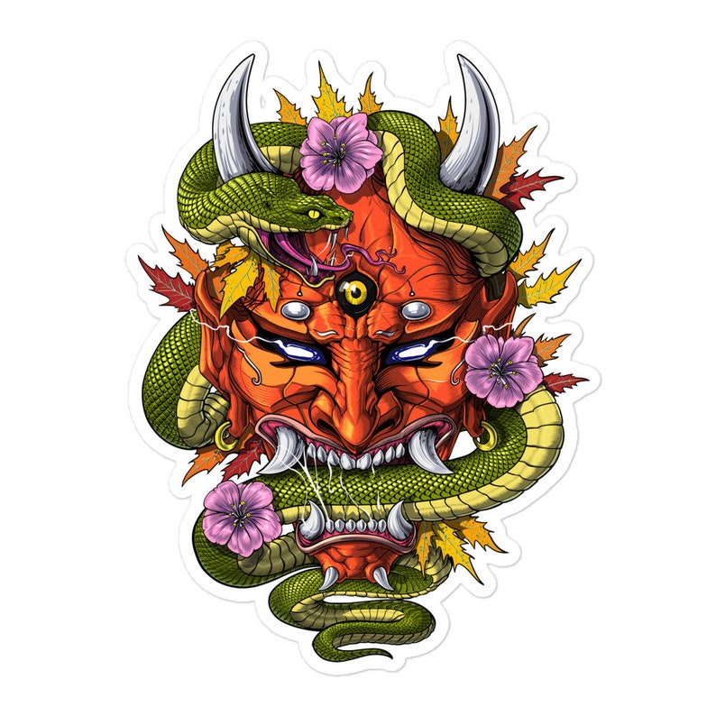Japanese Demon Mask Sticker Ancient Japan Devil Sticker - Etsy