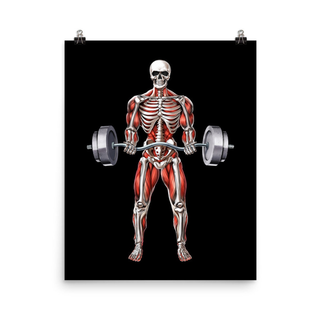 Skeleton Fitness Poster, Gym Workout Art Print, Bodybuilding Poster ...