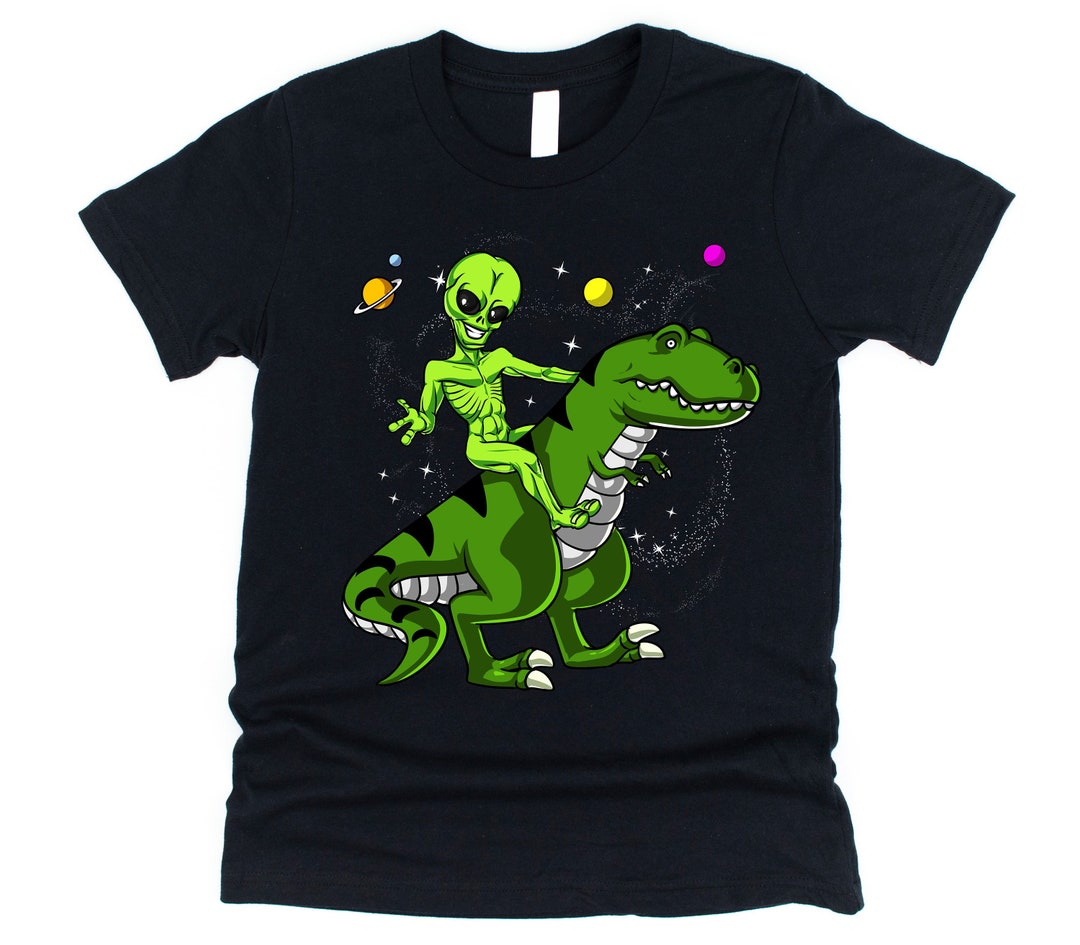 Space Alien Riding T-rex Dinosaur Kids T-shirt Funny Alien - Etsy