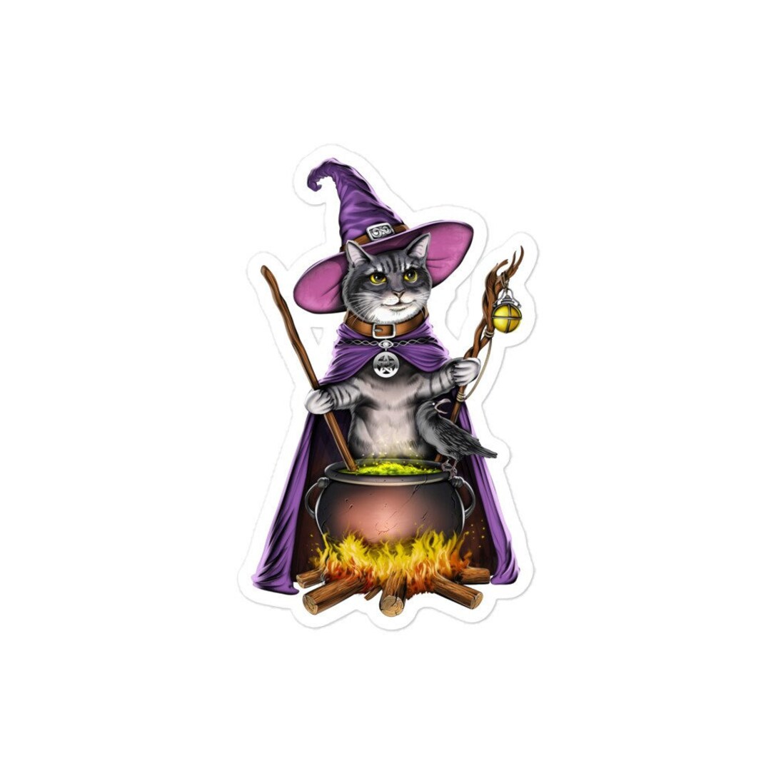 Cat Witch Sticker, Witchcraft Sticker, Spooky Stickers, Wiccan Sticker ...