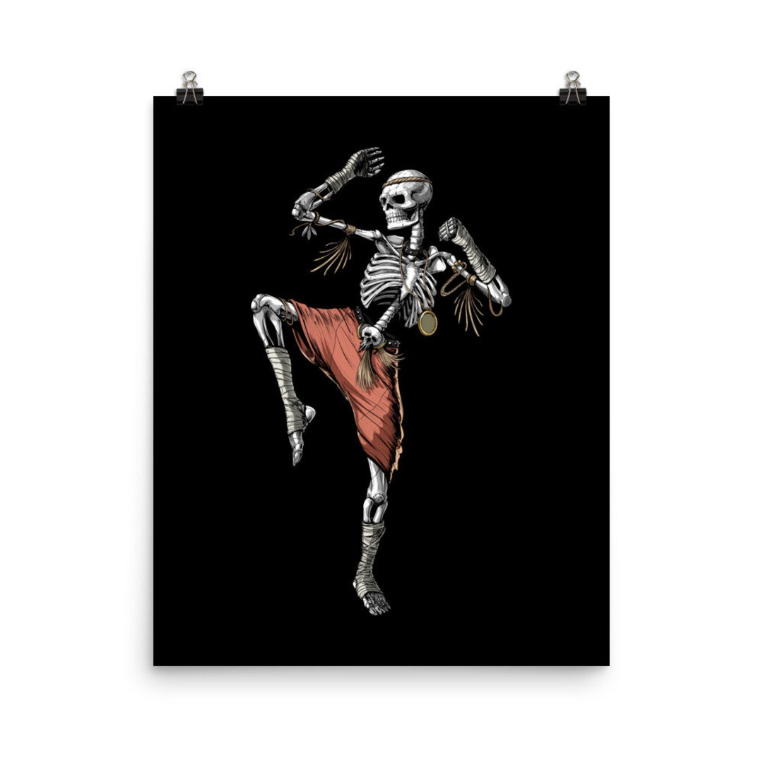 Skeleton Muay Thai Fighter Poster Kickboxing Art Print Thai Boxing ...