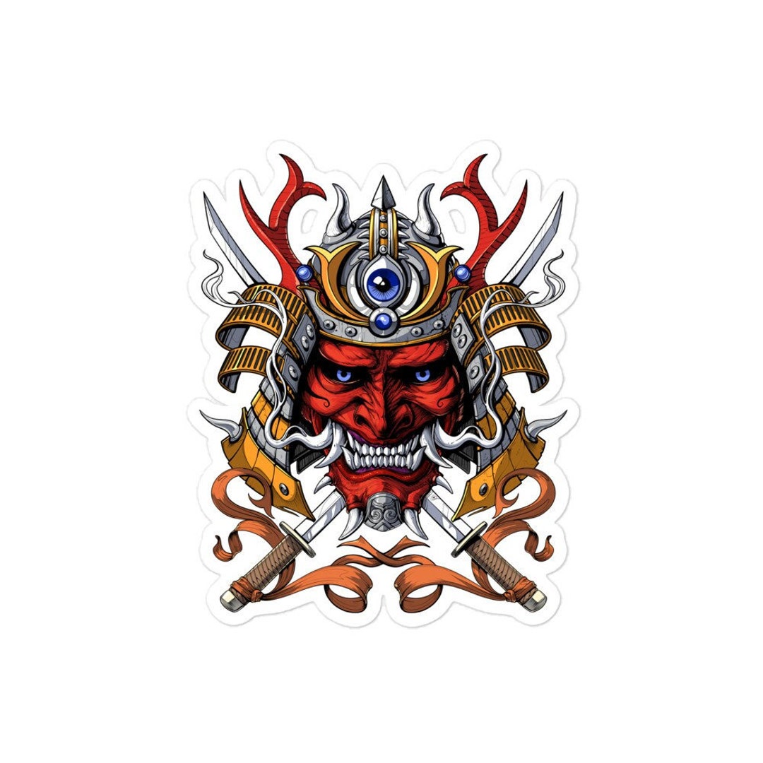 Japanese Demon Mask Sticker Samurai Warrior Stickers Martial Arts Ninja ...