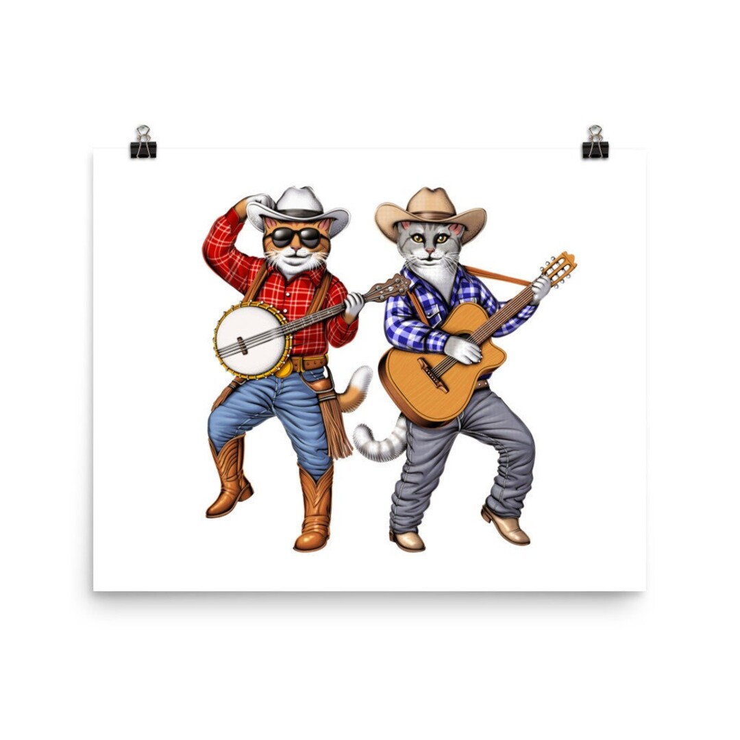 Cowboy Cat Musicians Poster: Country Western Art Print - Etsy