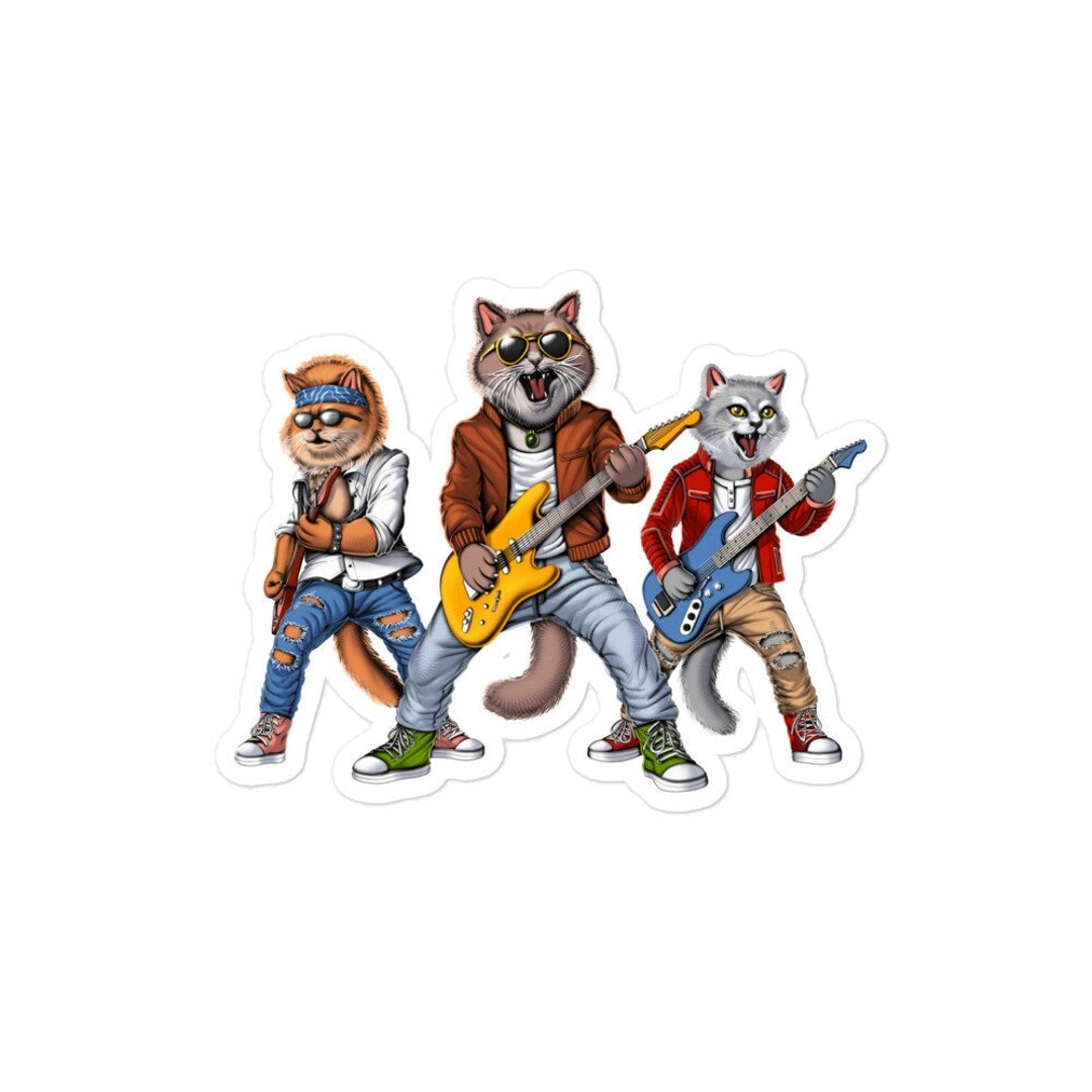 Cats Playing Electric Guitar Sticker, Heavy Metal Sticker, Guitarist ...