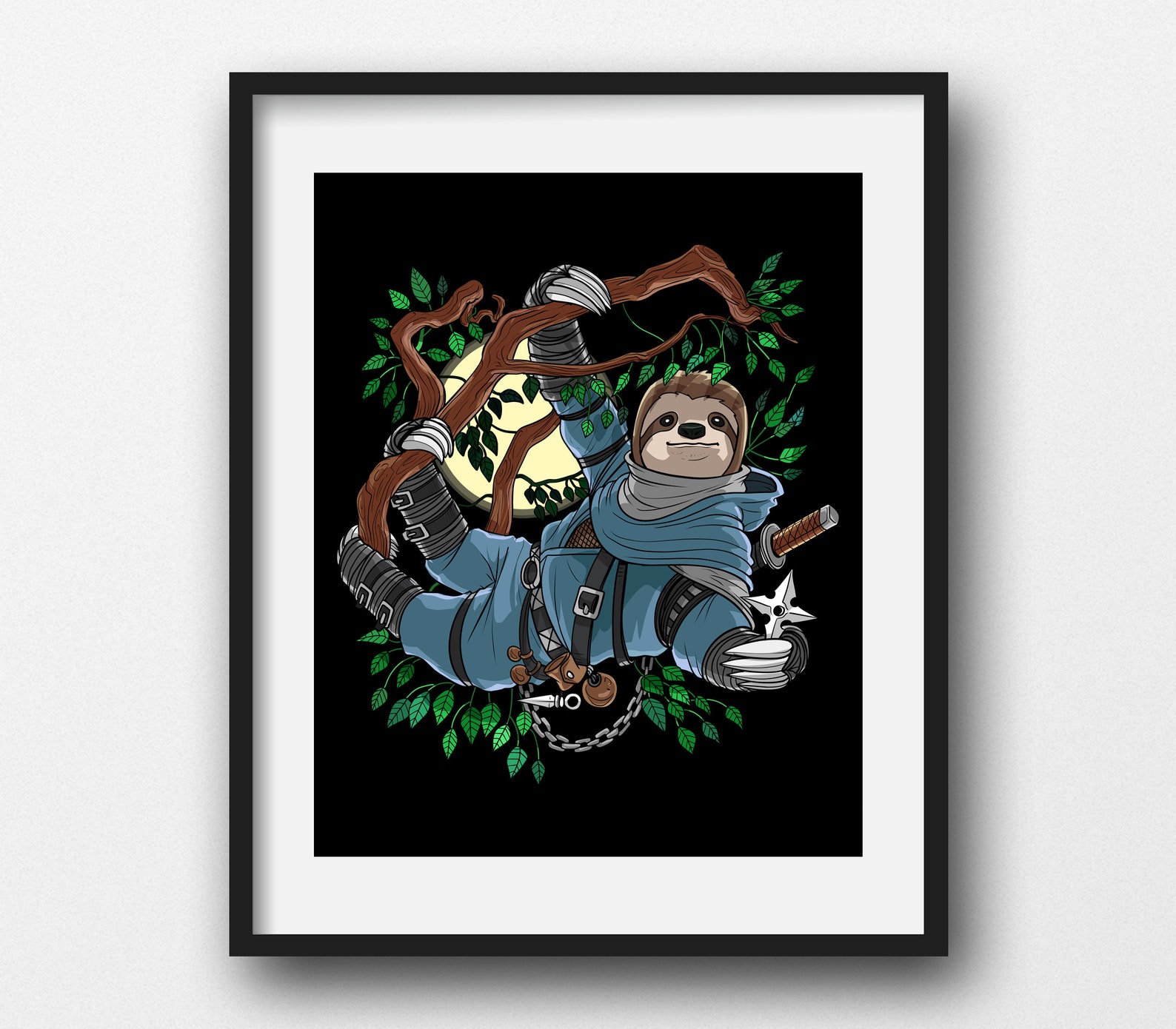 Sloth Ninja Canvas Poster Funny Samurai Art Print Boys - Etsy
