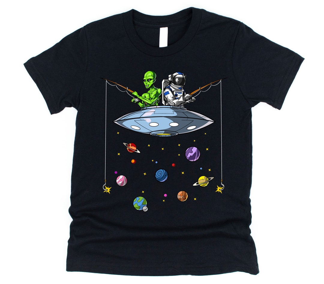 Alien Astronaut Fishing Kids Shirt Aliens Boys Tee Space Kids Shirt UFO ...